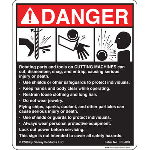 6"x5" Red/Blk/Wht Adh Safety Sign for Cutting Machines | Fastenal