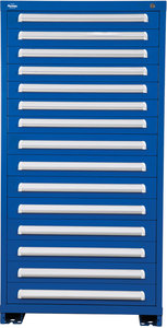 59"H x 30"W x 27-3/4"D Fastenal Blue Steel 15-Drawer 416-Compartment ...