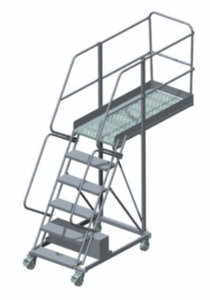 96" 6 Step 28" Platform Depth Gray Cantilever Rolling Ladder | Fastenal